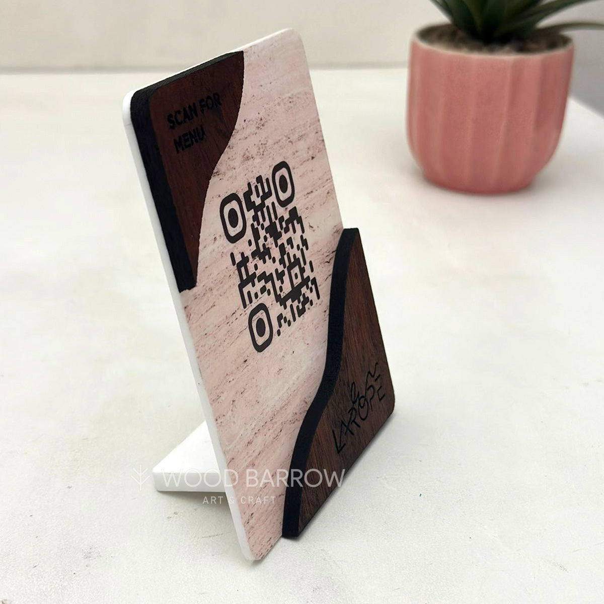 Elegant QR Code Stand - Acrylic and Wood | Made in UAE