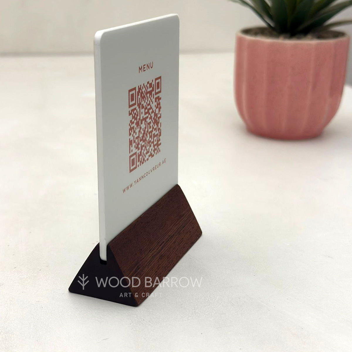 Simple Acrylic QR Code Stand with Logo - Wooden Base