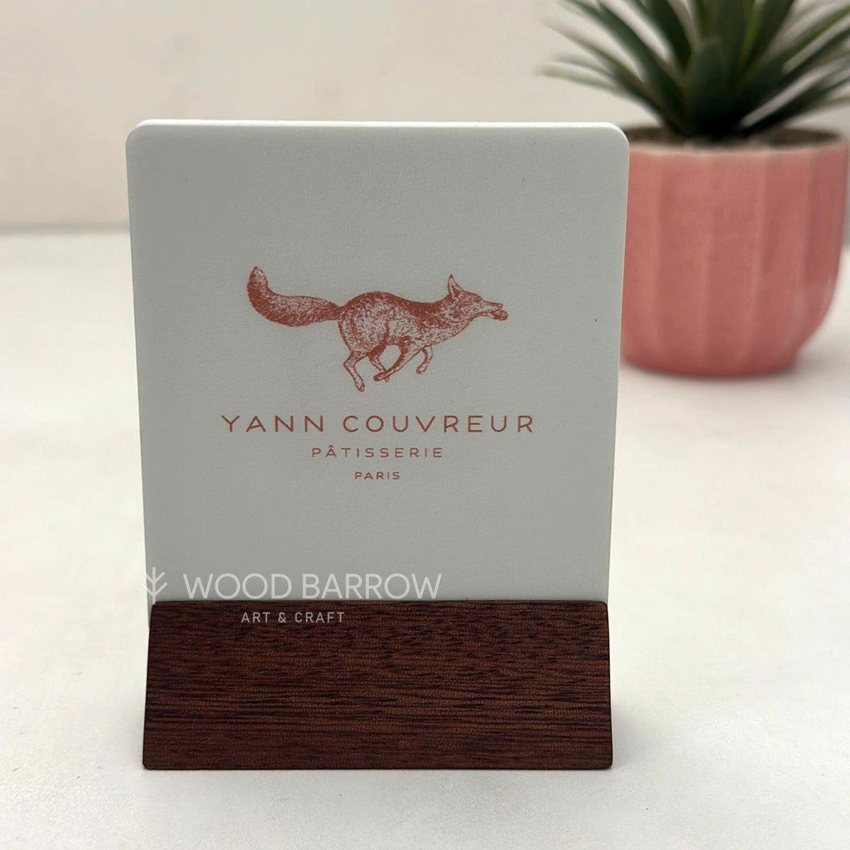 Simple Acrylic QR Code Stand with Logo - Wooden Base