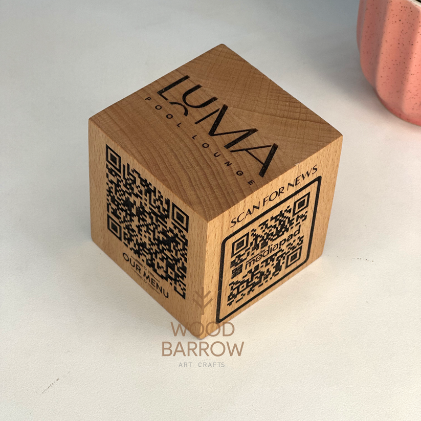 Wooden QR Code & Logo Cube for Businesses