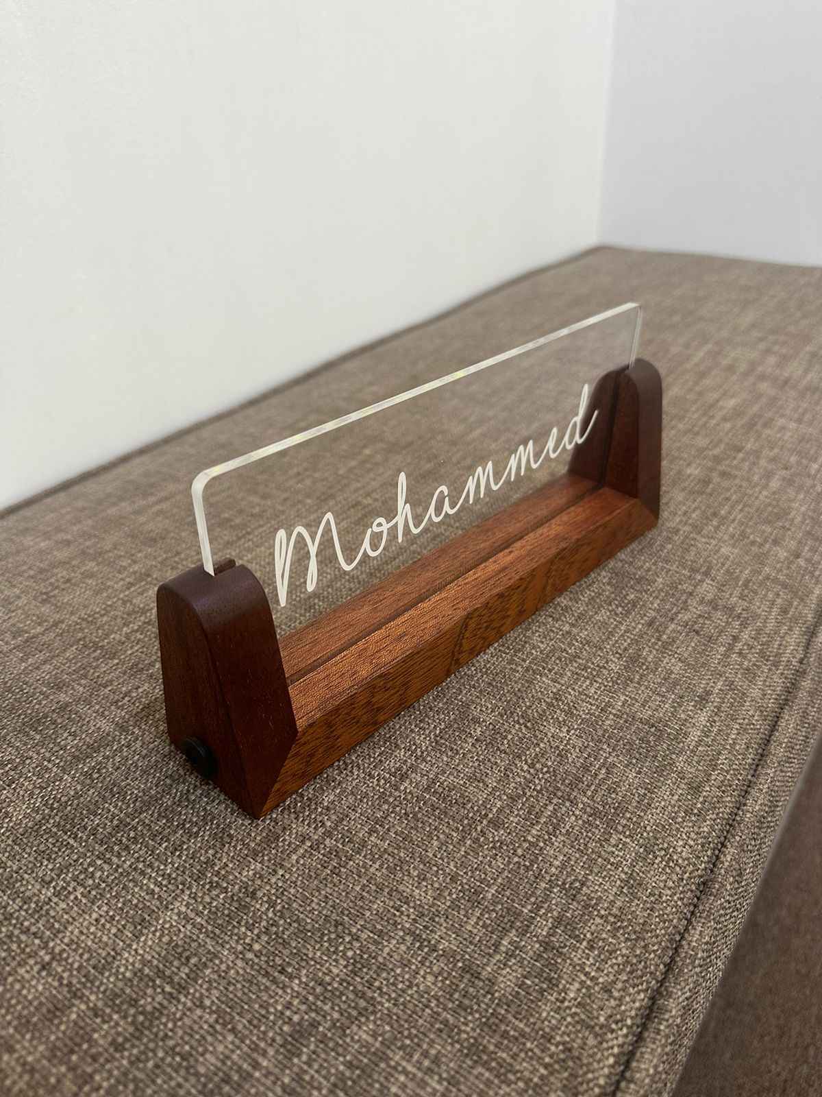 Personalized LED Office Nameplate with Wood Base- Gift for Boss, Cowor