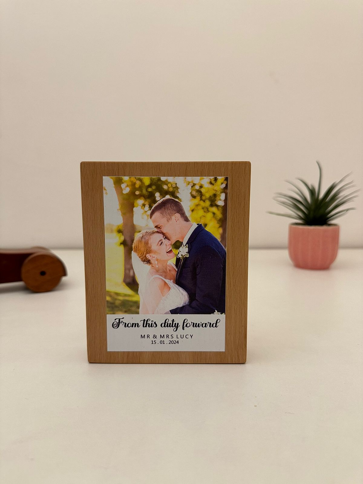Personalized Wooden Photo Block with Custom Message