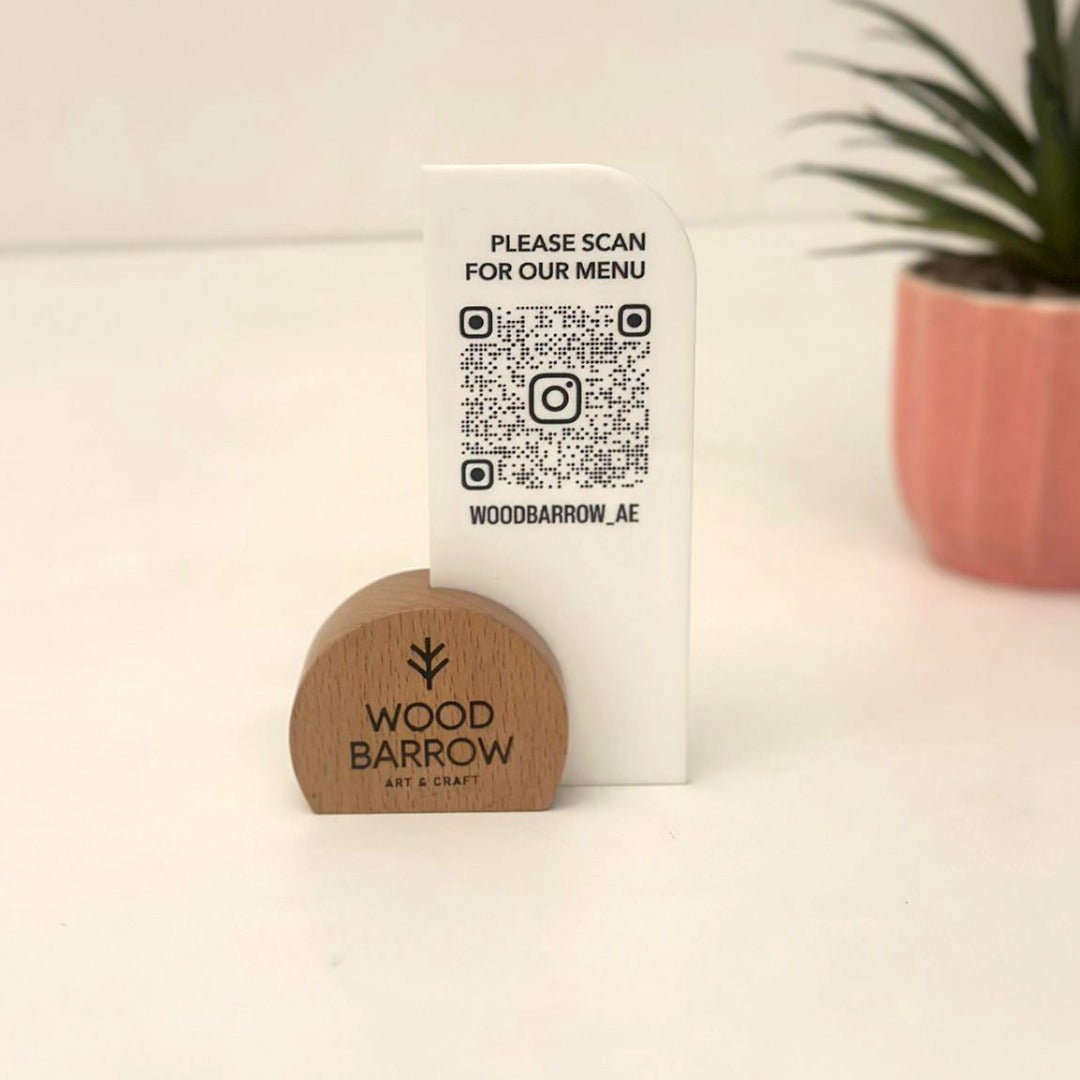 Engraved Wooden QR Code Display | Made in UAE